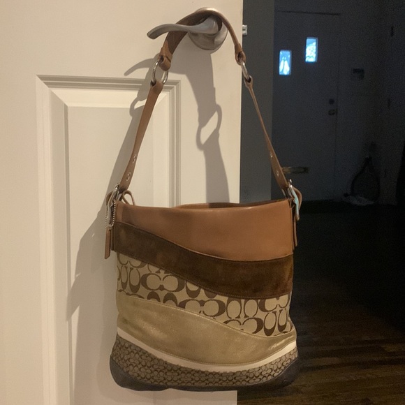 Coach | Bags | Vintage Coach C Logo Leather Suede And Fabric Shoulder Bag 2 X 12 | Poshmark